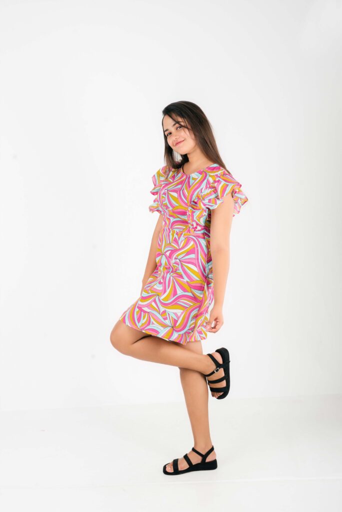 Butterfly Sleeve Multicolored Dress - Cleo Clothing